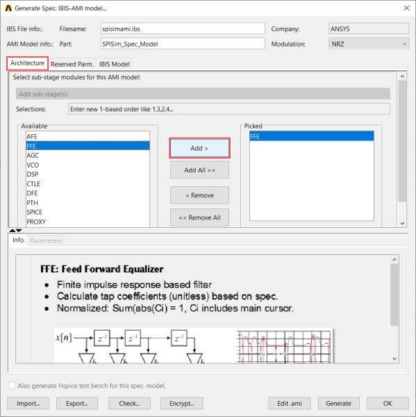 Generate Spec. IBIS-AMI IBIS Model Tab