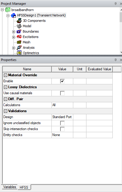 Design Settings for HFSS Transient