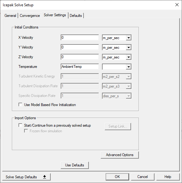 Icepak Solve Setup Dialog