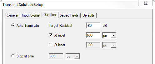 Duration Tab for Transient Solution Setup