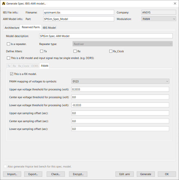 Generate Spec. IBIS-AMI Reserved Parm. Tab