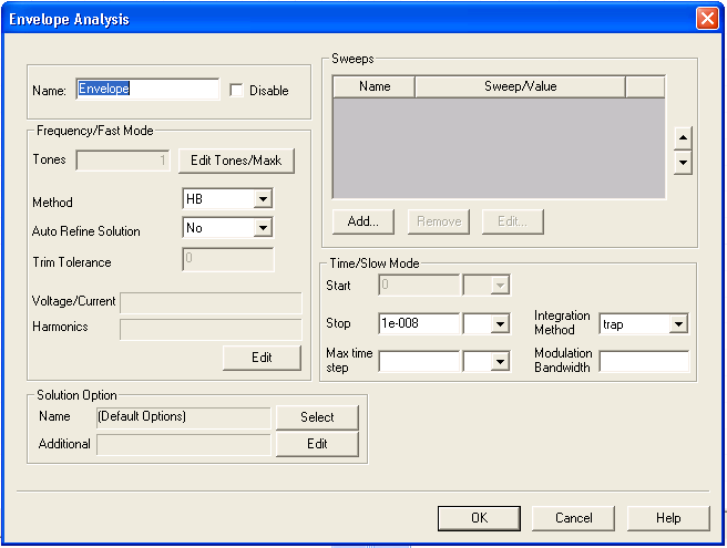 Running Nexxim Envelope Analysis on the Schematic Editor