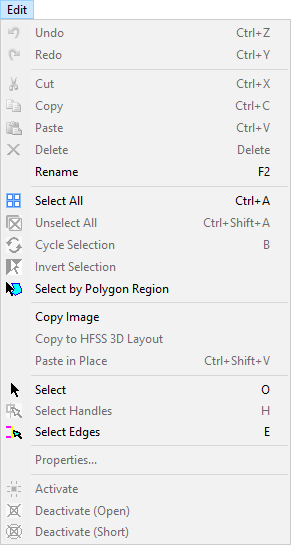 Edit Menu for Layout Editor