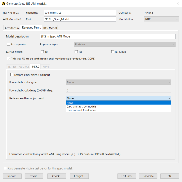 Generate Spec. IBIS-AMI Reserved Parm. Tab