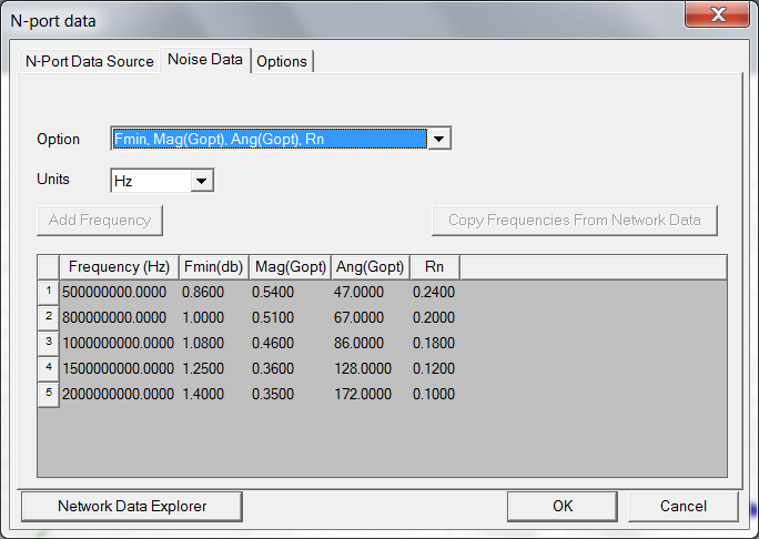 Noise Data Tab for Imported Solutions