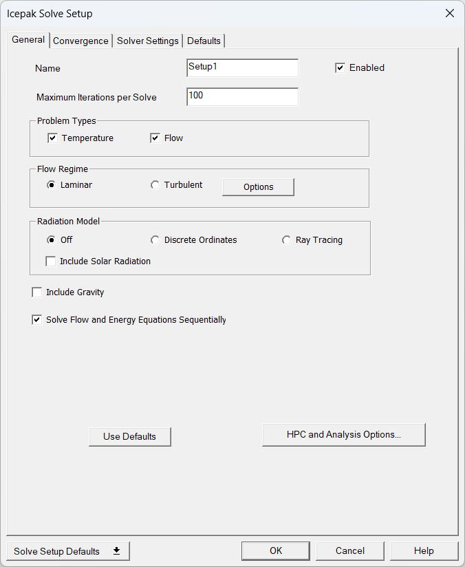 Icepak Solve Setup Dialog