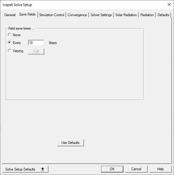 The Icepak Solve Setup Dialog (Transient)