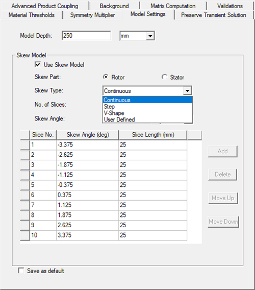 Model Settings Tab