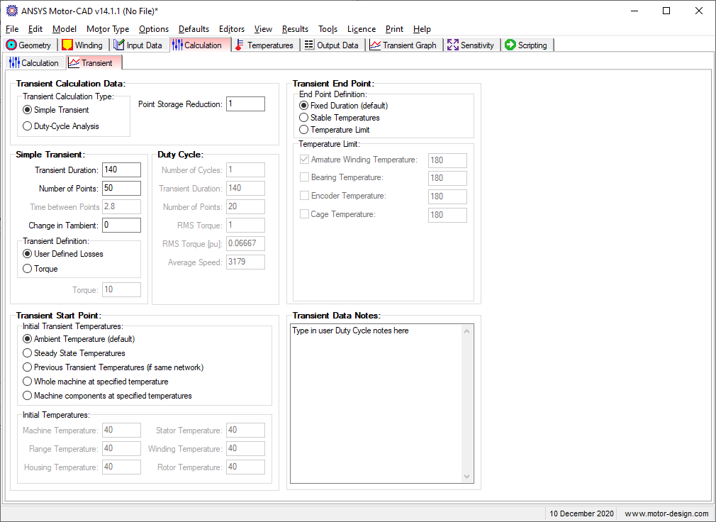 Transient Calculation Settings