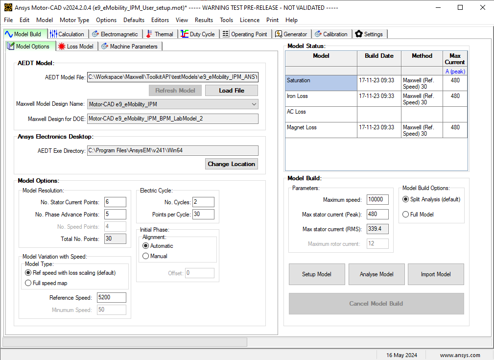 Model Options (AEDT link)