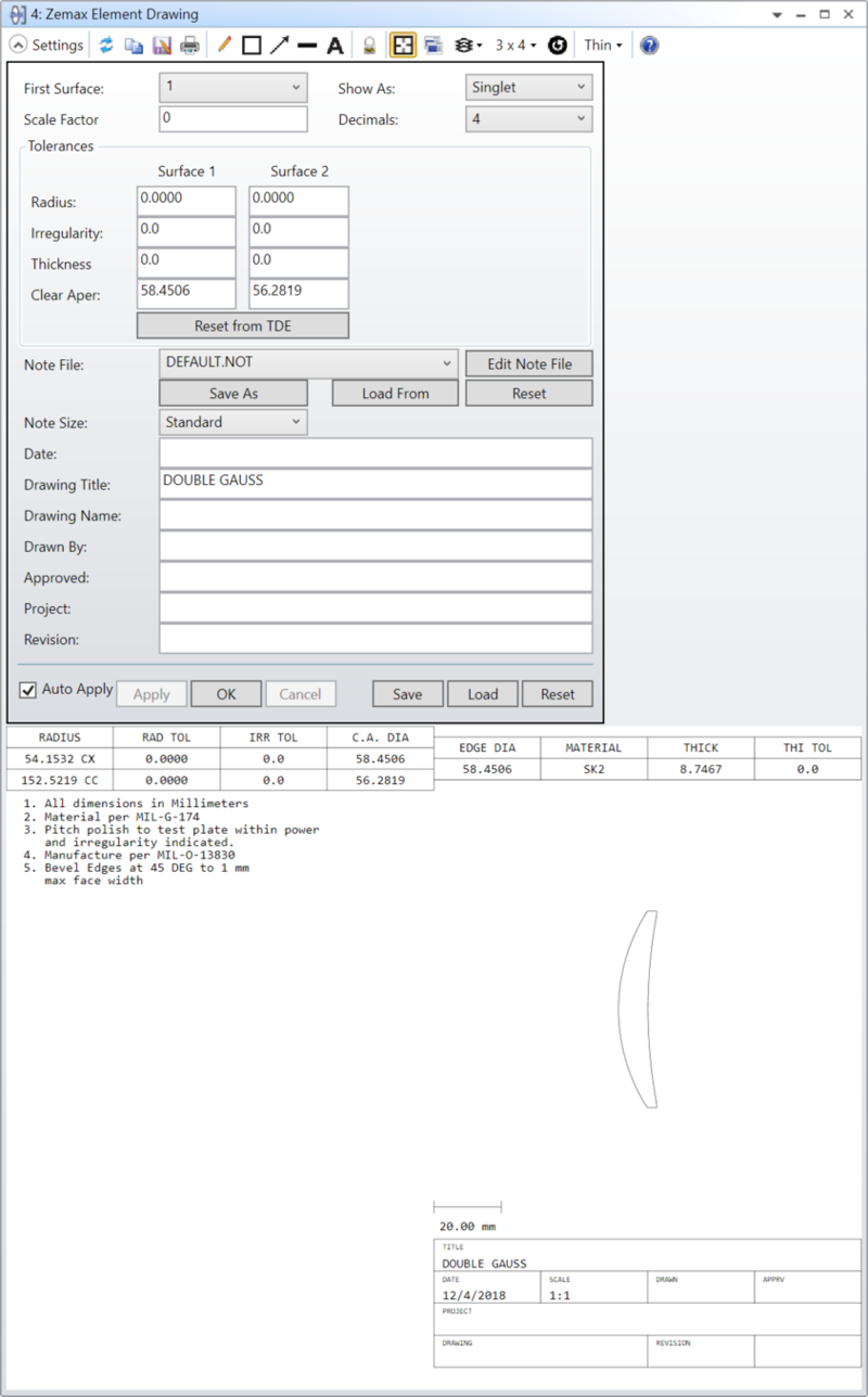 Zemax Element Drawing (manufacturing drawings and data group)