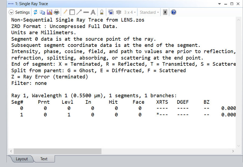 NSC Single Ray Trace