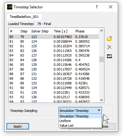 13.1.2. Using the Timestep Selector with Transient Blade Row Cases