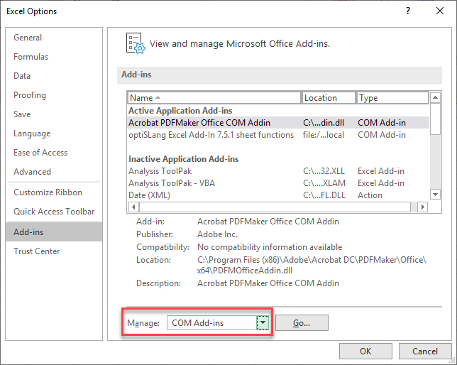 optiSLang Add-In Does Not Appear in the Add-Ins Tab