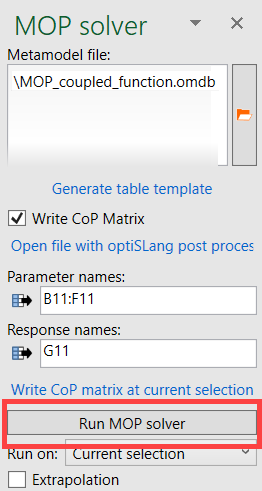 Metamodel of Optimal Prognosis Solver in Excel