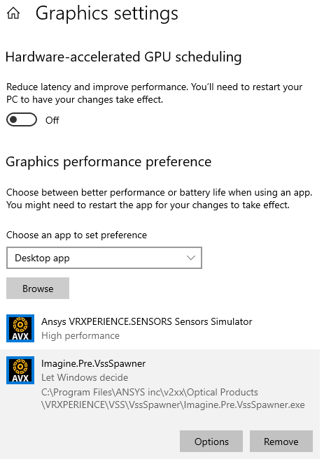 Configuring the Graphics Settings for AVxcelerate Sensors Simulator