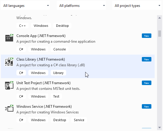 Creating a Project in Visual Studio