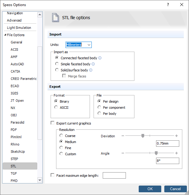 Setting the STL File Import Unit