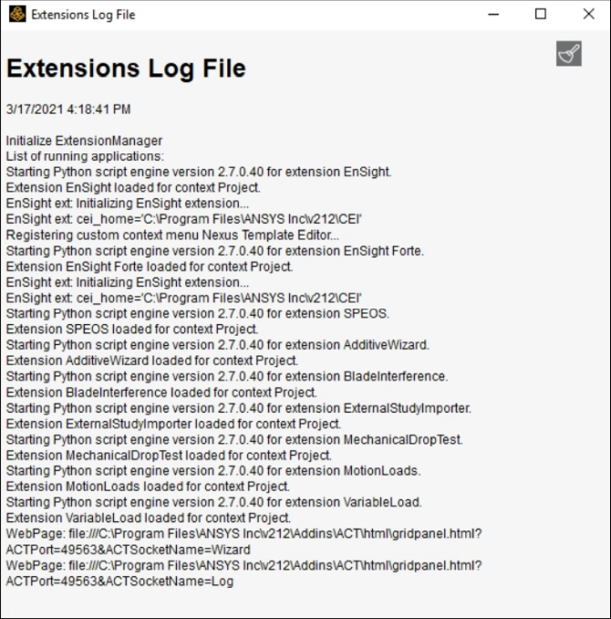 Extensions Log File