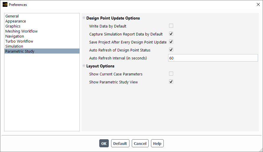 46.9. Setting Preferences for Parametric Studies