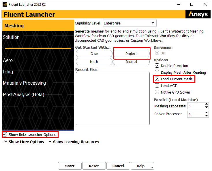 31.1. Accessing Projects from the Fluent Launcher