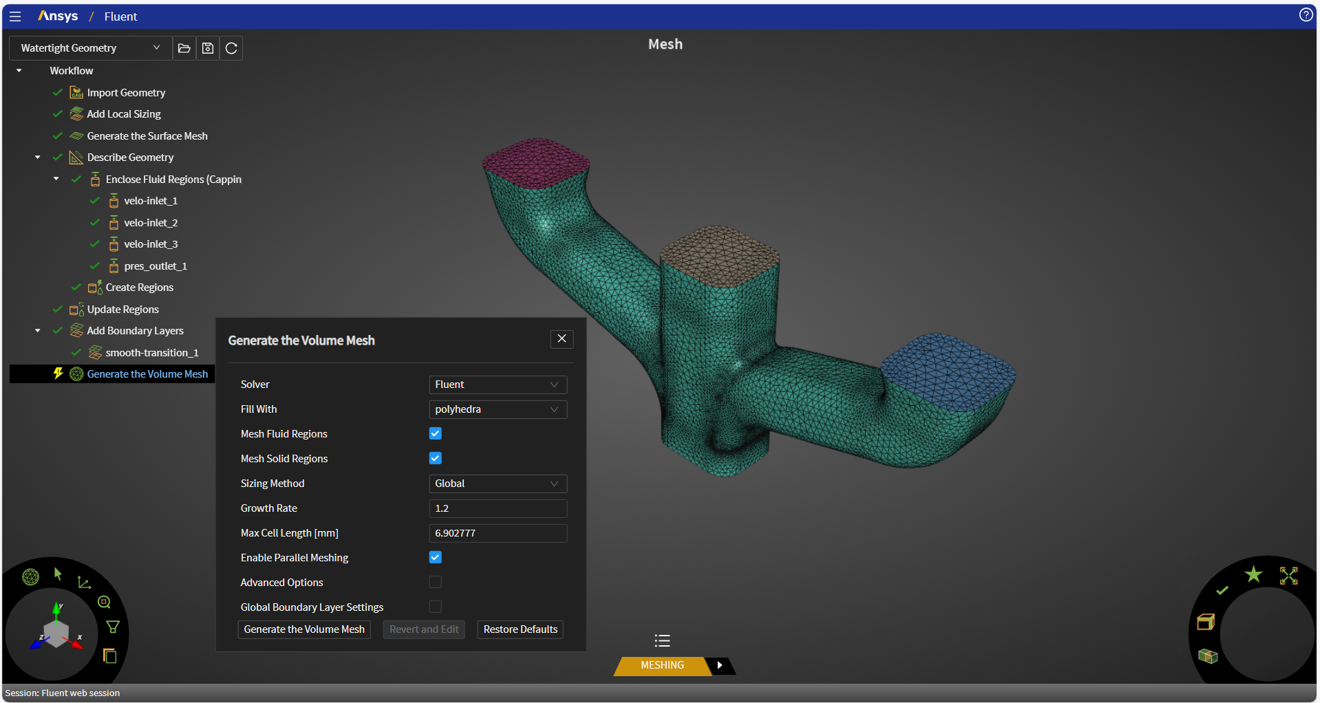 391 Accessing The Watertight Fluent Meshing Workflow Using The Web Interface