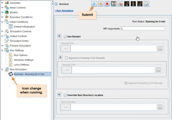 5.6.1. Executing Runs Using the Forte User Interface