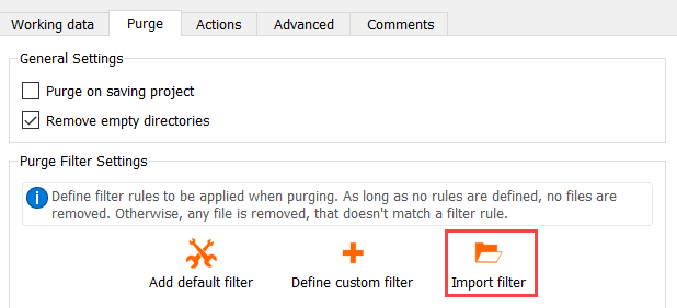 Importing Purge Filter Settings