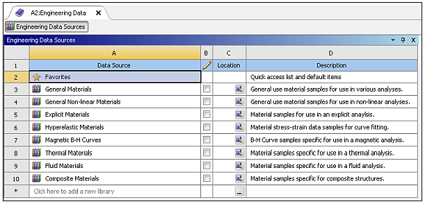 Engineering Data Sources Pane