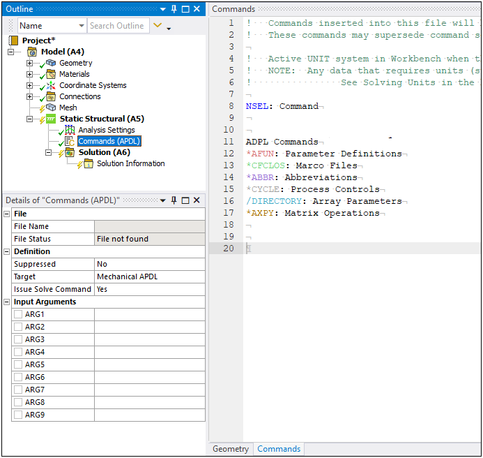 20.1. Command Entry and Mechanical APDL Entry Options