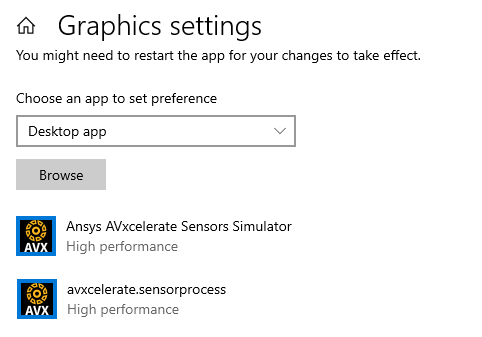 Configuring the Graphics Settings for AVxcelerate Sensors Simulator