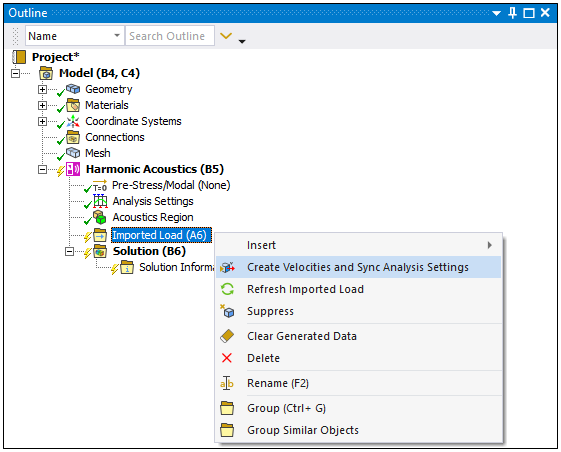 2.3. Harmonic Acoustics One-way Acoustic Coupling Analysis