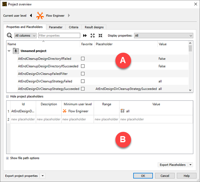 Creating Placeholders in the Project Overview